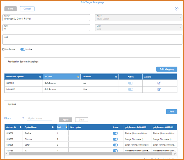 Target Configuration UI